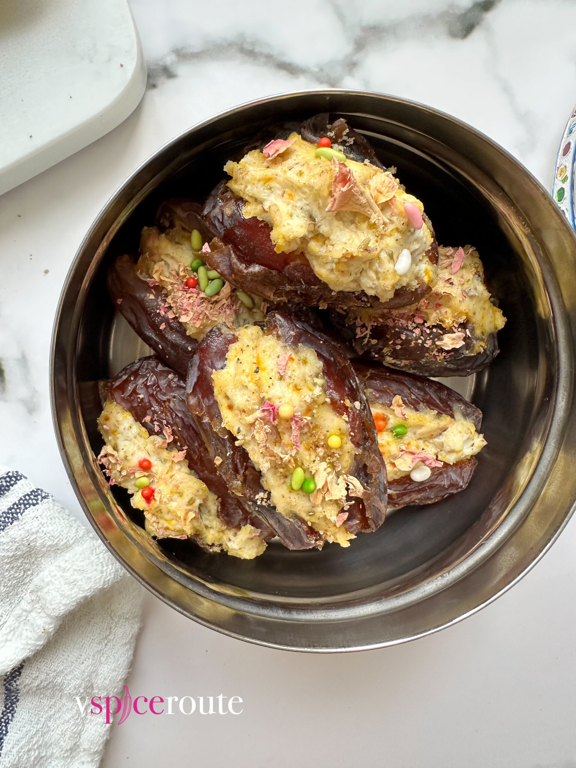 Thandai Date Bites | Thandai Stuffed Mejdool Dates - vspiceroute